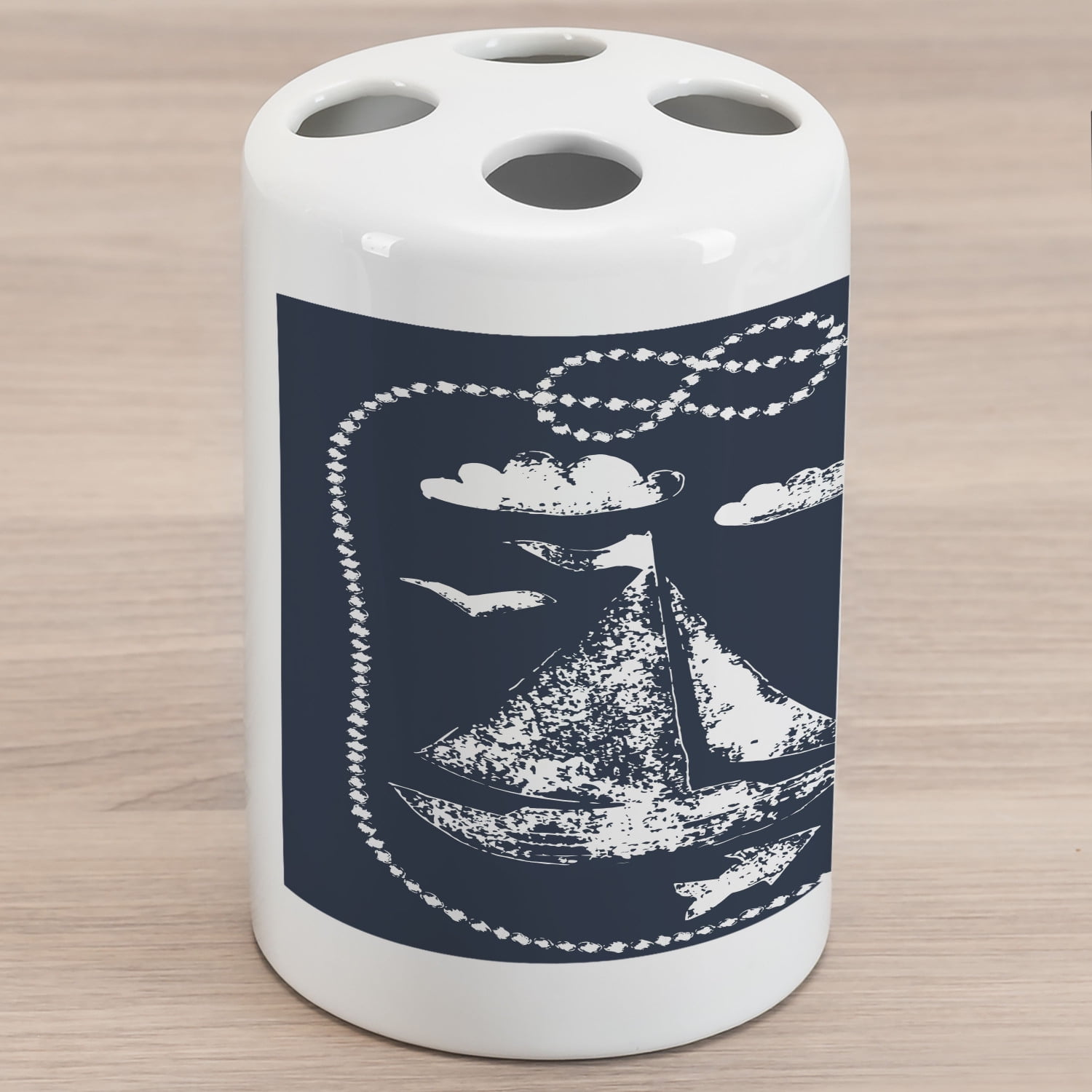 Navy Blue Ceramic Toothbrush Holder, Sea Themed Hand Print Grunge ...