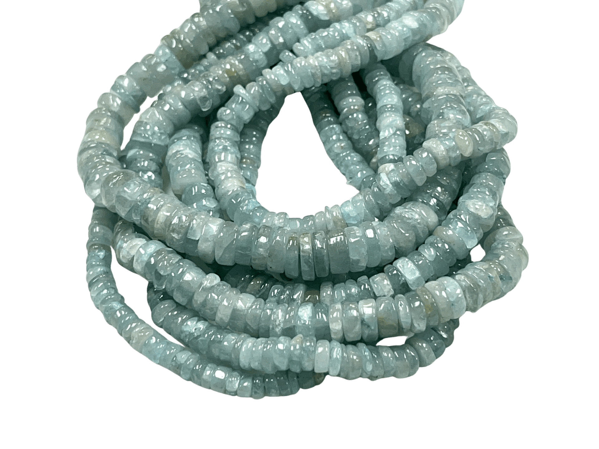 Aquamarine Natural Gemstone Heishi Disc Tyre Shape Beads Strands Size 6 ...