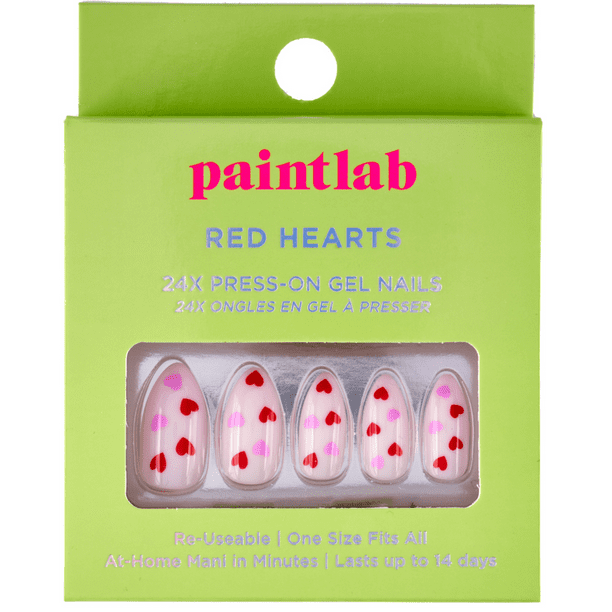 PaintLab Red Hearts Press-On Nails Kit, Red, 24 Count - Walmart.com