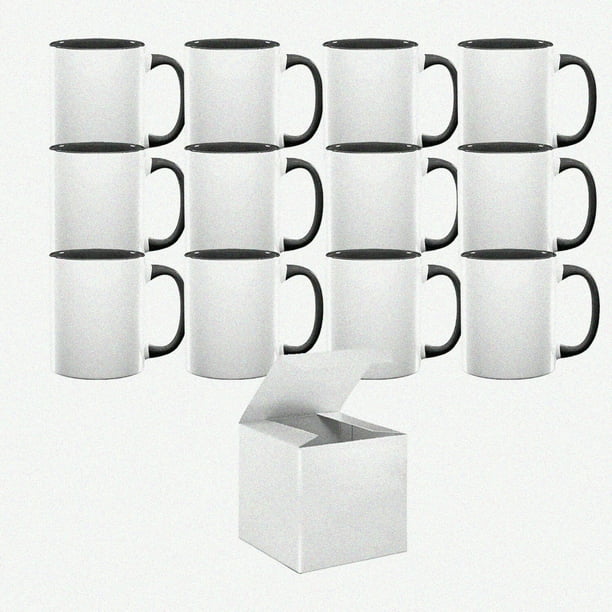 SubliCraft 12-Piece Ceramic Sublimation Mugs - BLACK Inner & Handle ...