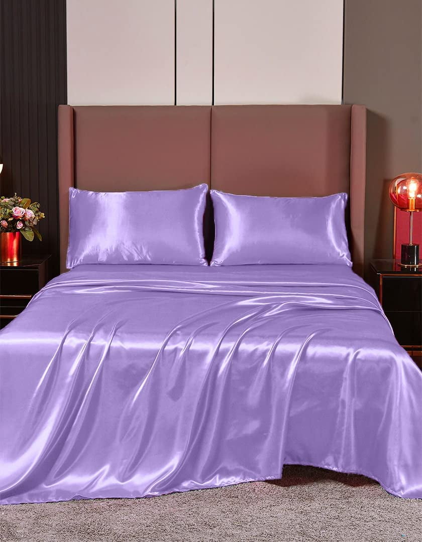 Cloud Fino Luxurious Satin bed sheets Lilac Silk Sheets Twin Deep ...