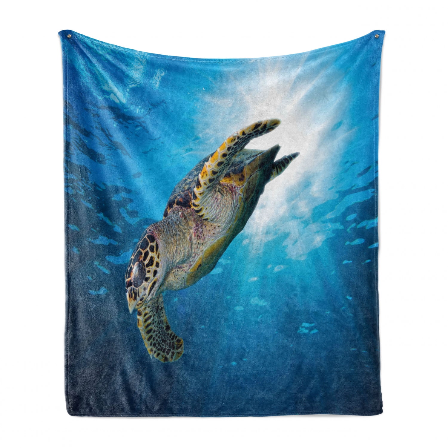 Turtle Soft Flannel Fleece Throw Blanket, Hawksbill Sea Turtle Dive ...