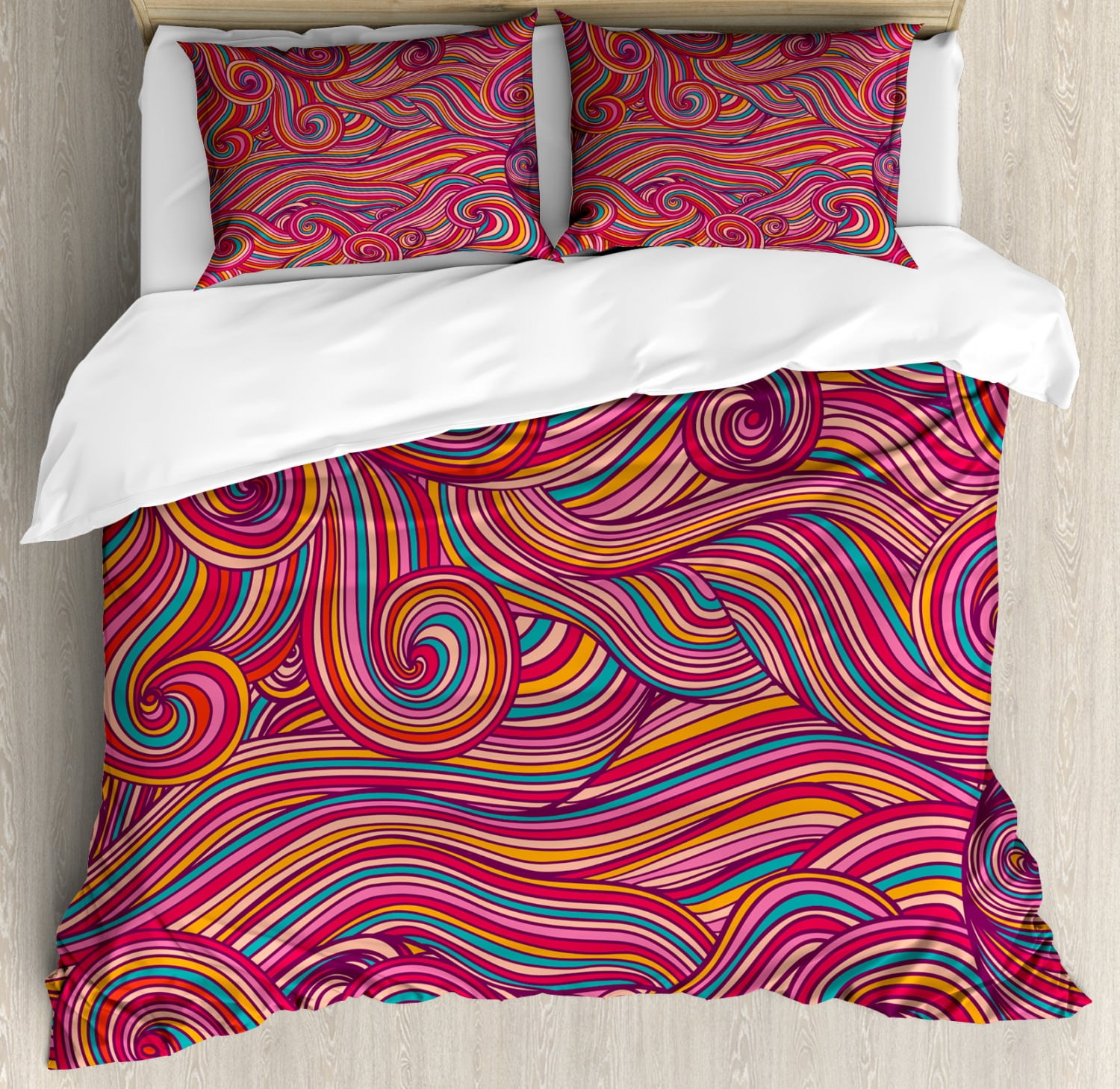 Abstract Duvet Cover Set Queen Size, Colorful Abstract Waves in Hand ...