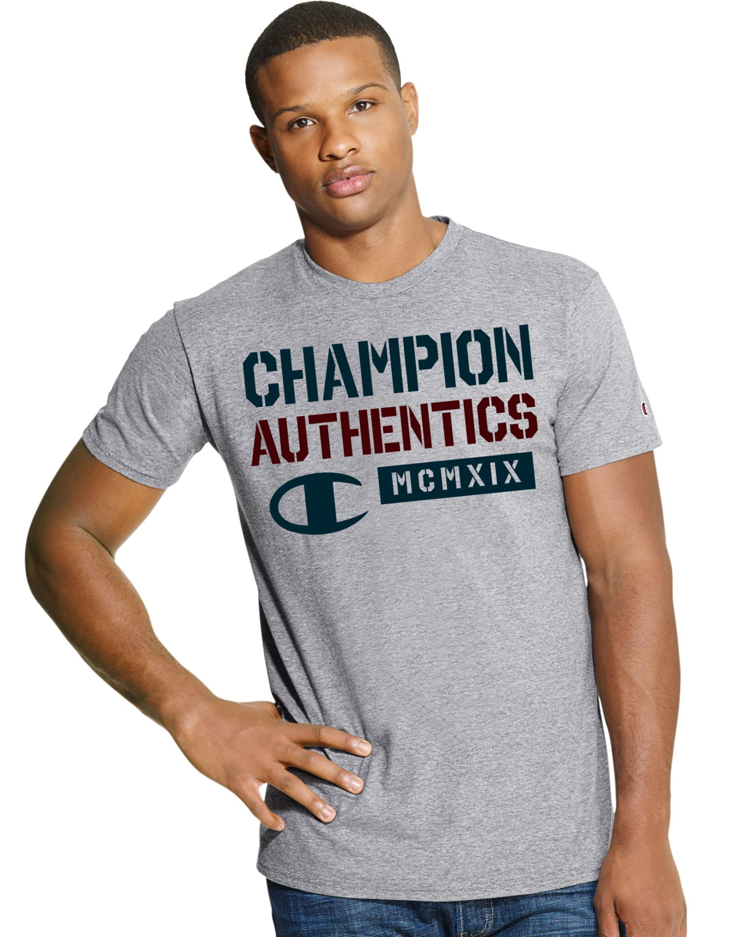 Champion Men`s Authentic Powerblend Graphic T-Shirt, XL, Champ Navy ...