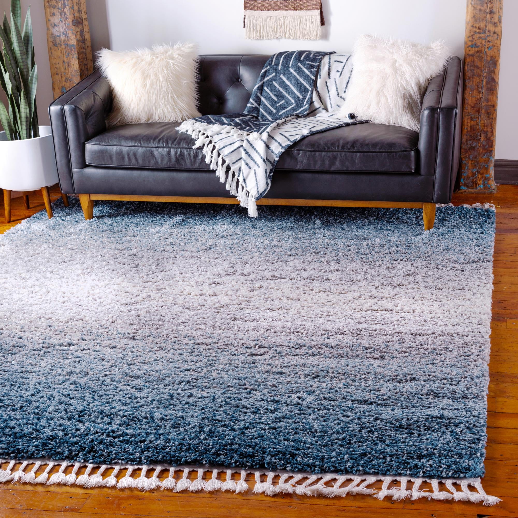 Rugs.com Athena Shag Collection Rug – 8' Square Blue Shag Rug Perfect ...