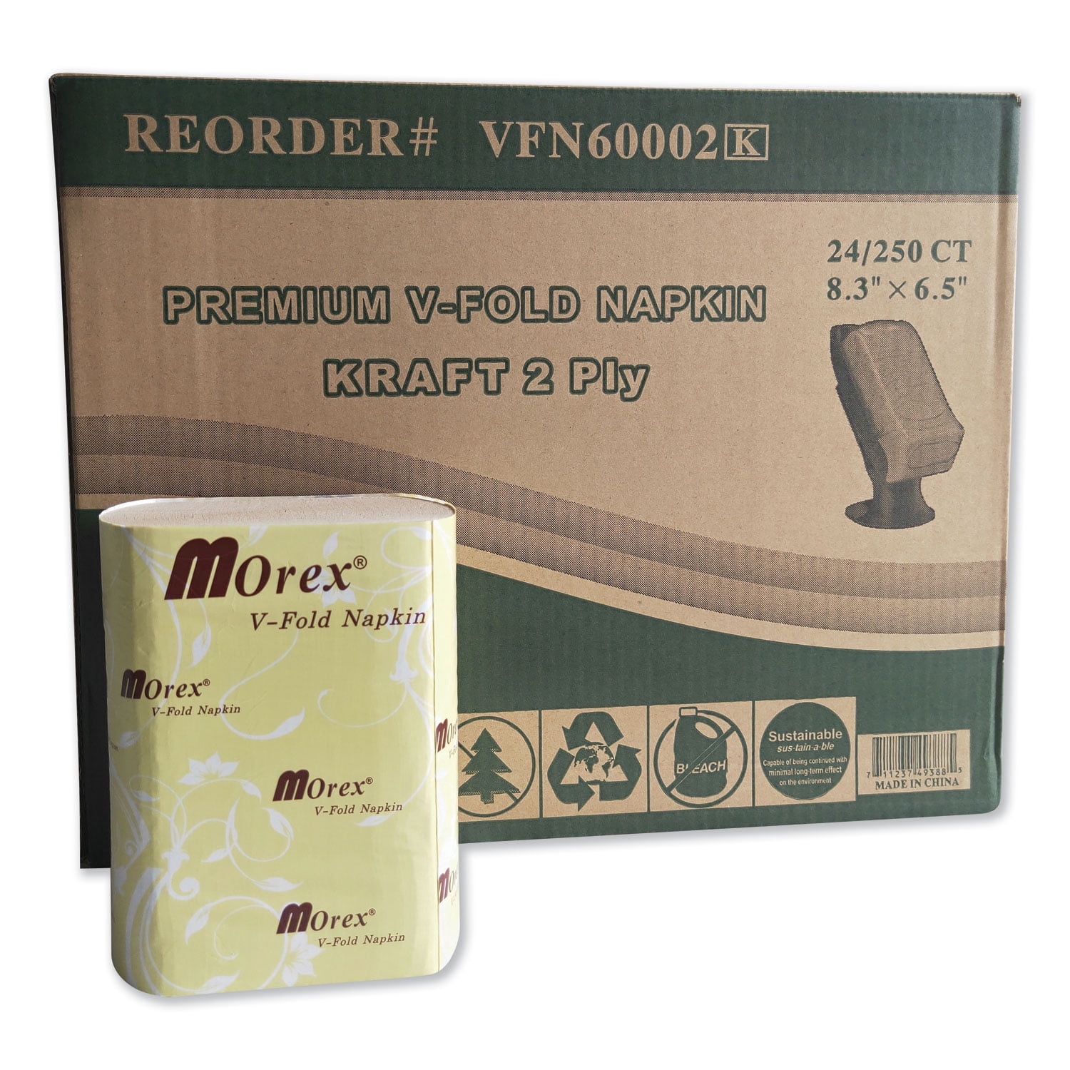 Gen Premium V-fold Pop-up Dispenser Napkin, 6.5 X 5, Brown, 6,000 ...