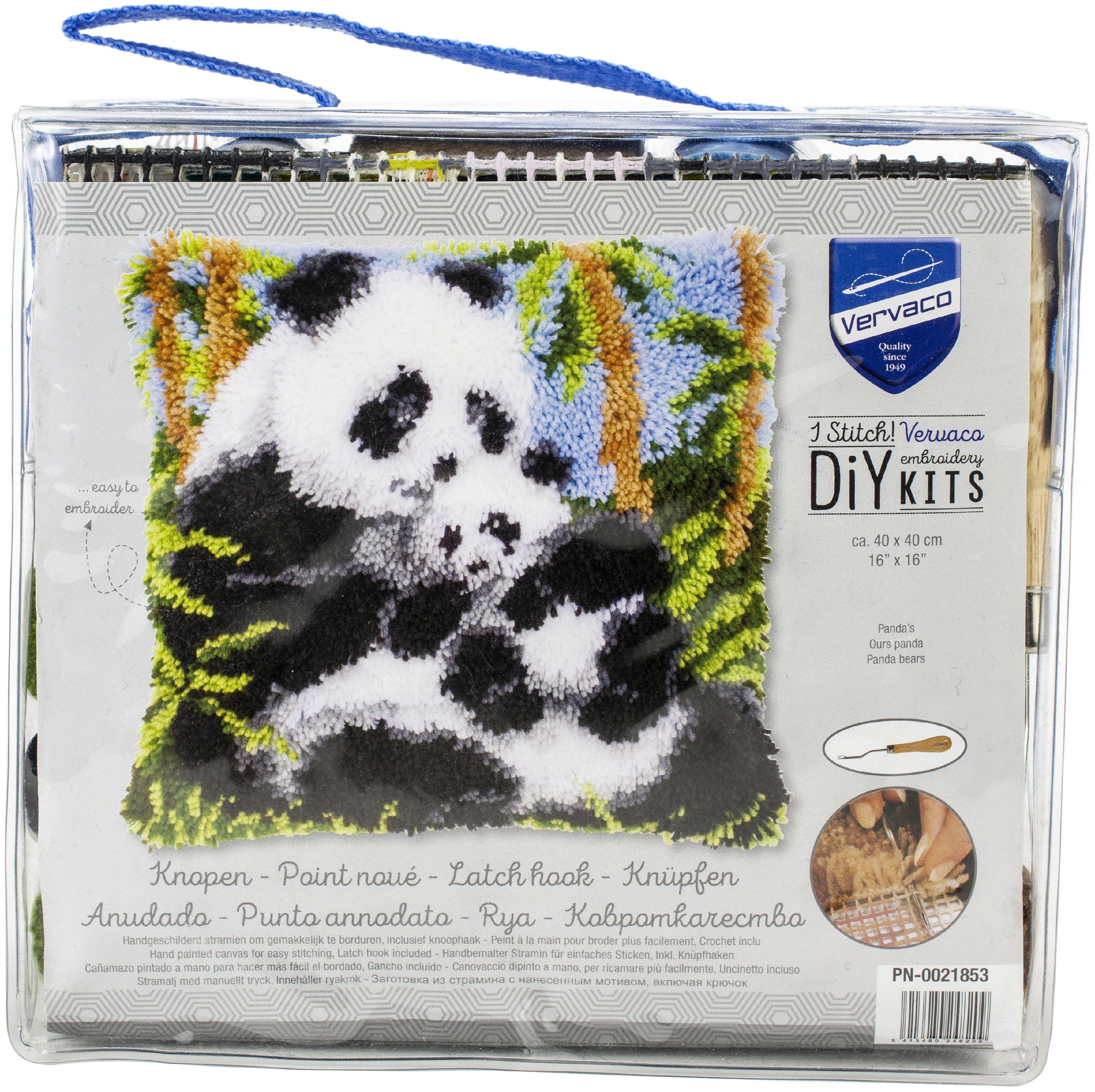 Vervaco Cushion Latch Hook Kit 16"X16"-Panda Bears - Walmart.com