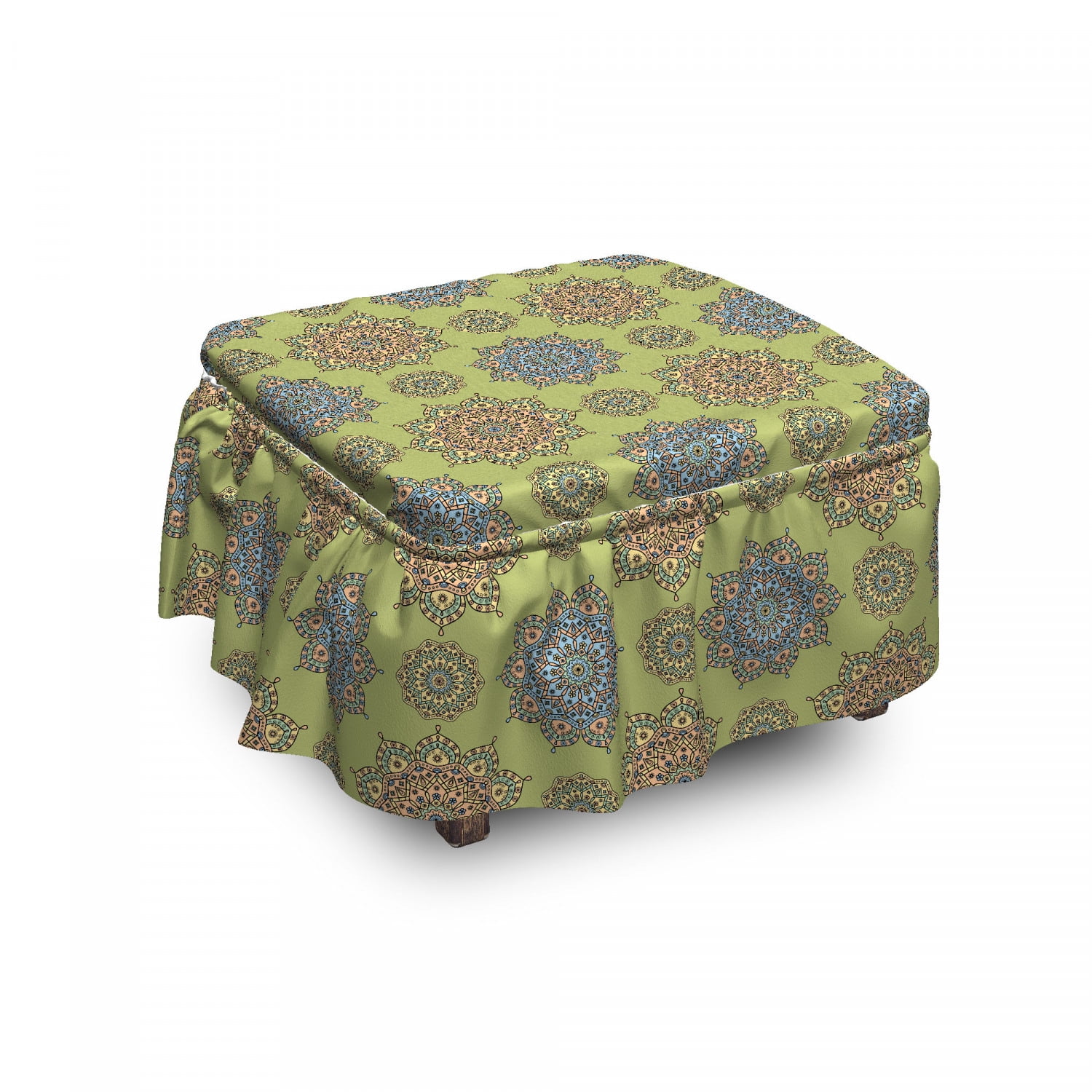 Asian Ottoman Cover, Mandala Medallion Pattern, 2 Piece Slipcover Set ...