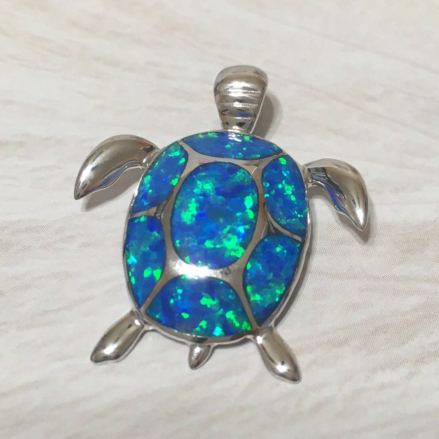 Beautiful Hawaiian Blue Opal Sea Turtle Necklace, Sterling Silver Blue ...