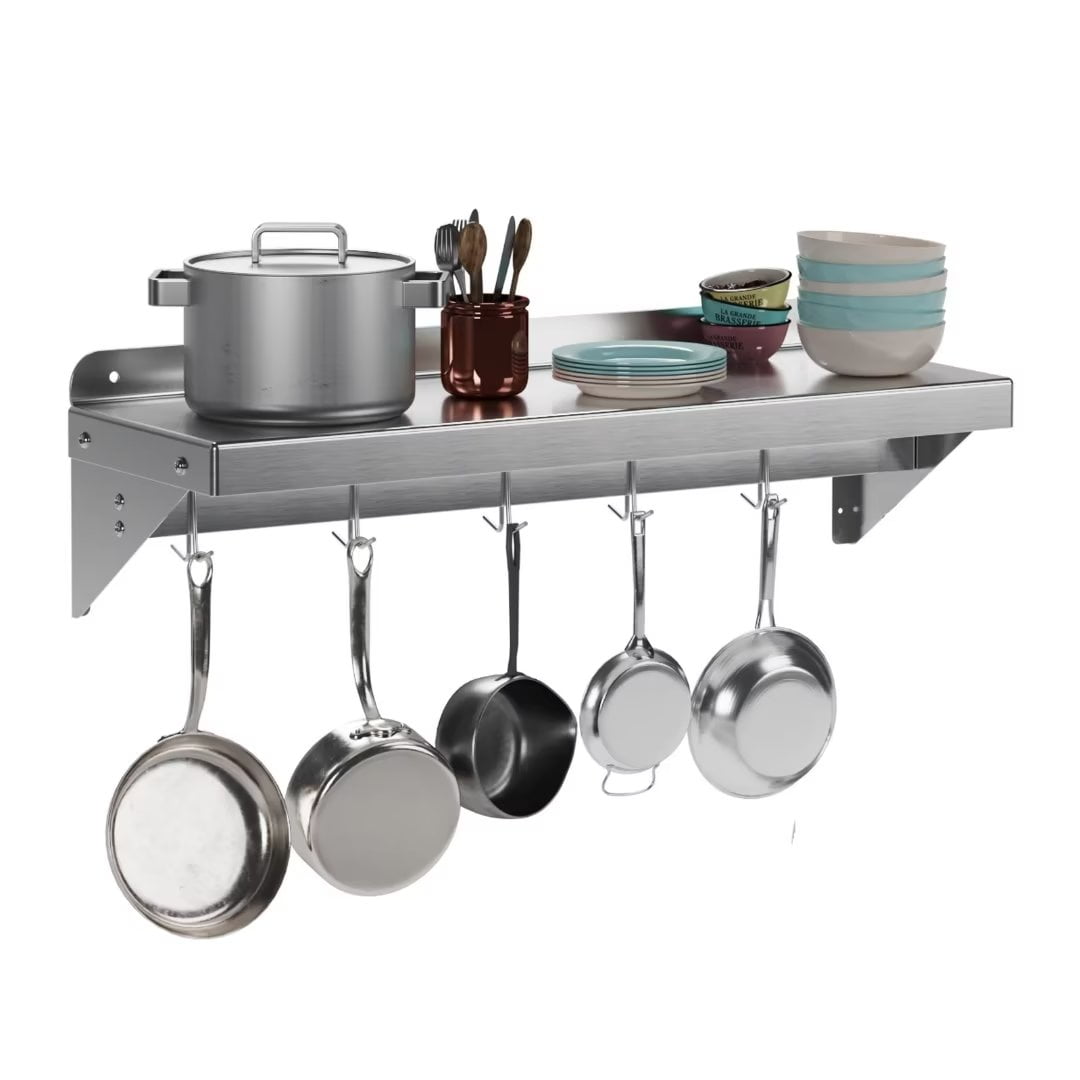 Stainless Steel Pot Rack with Shelf & 5pcs Hooks 12 x 24 Inches Max ...