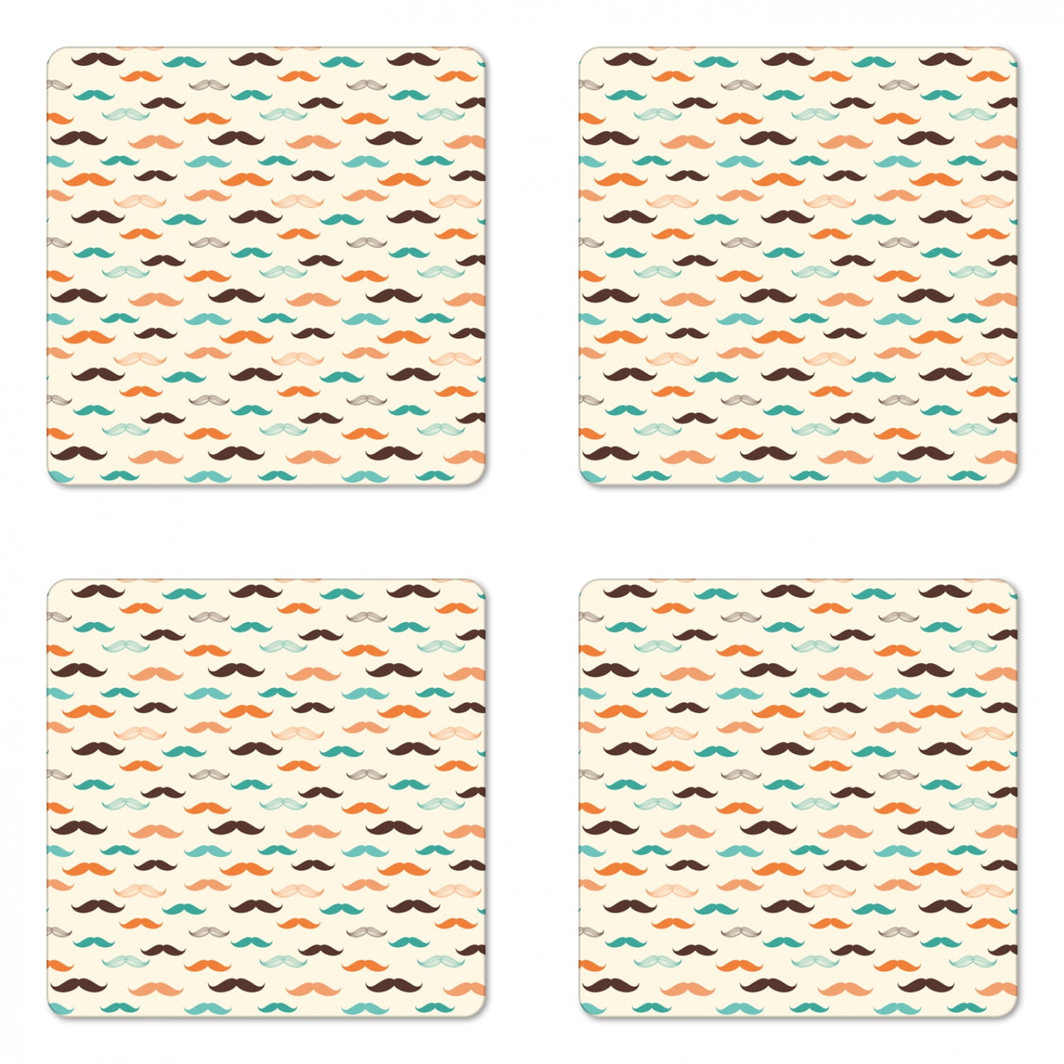 Indie Coaster Set of 4, Retro Mustache Pattern in Different Colors ...