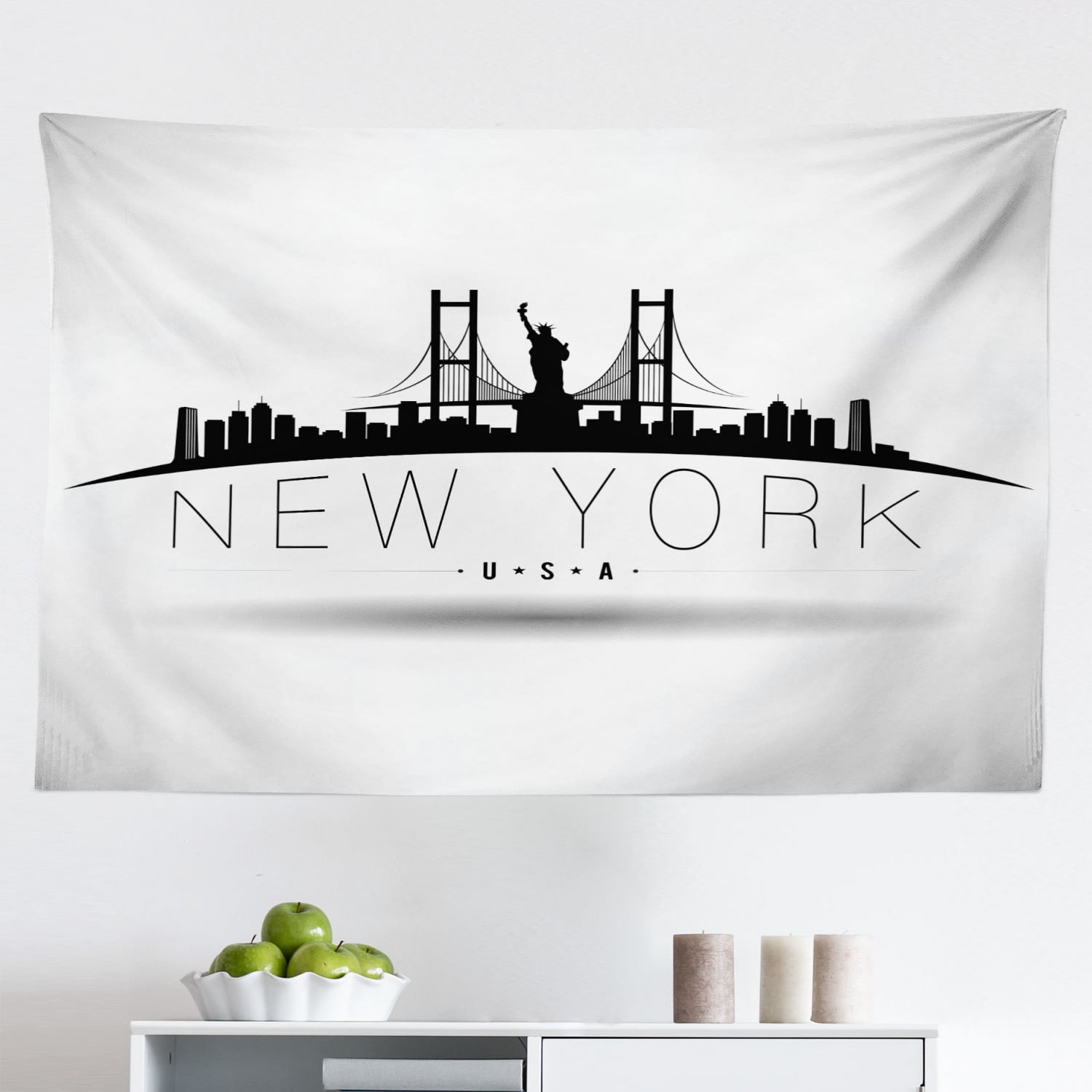 NYC Tapestry, Manhattan New York City Skyline and Shore with Vibrant ...