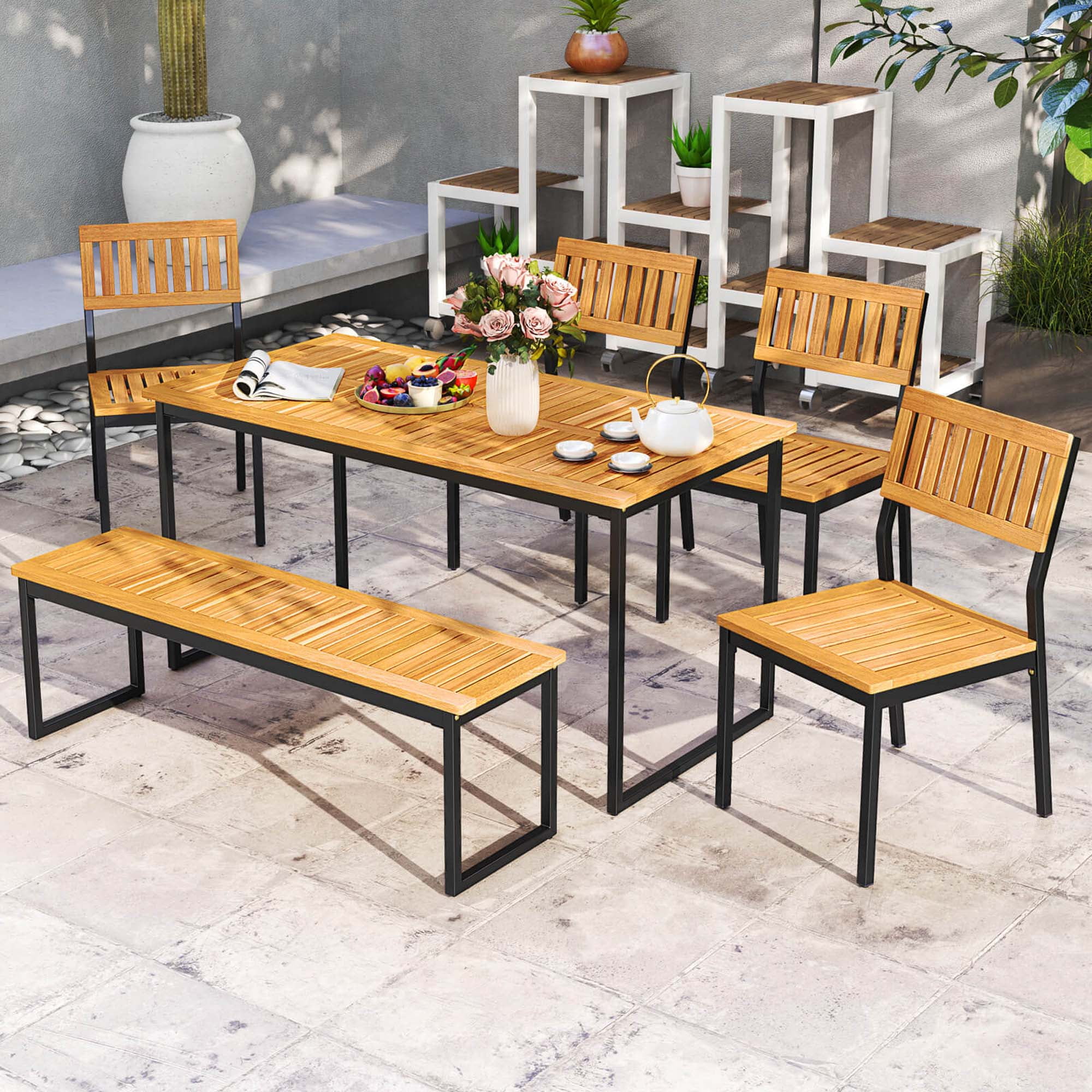 Click here for Costway 6 Pcs Outdoor Acacia Wood Dining Set With... prices