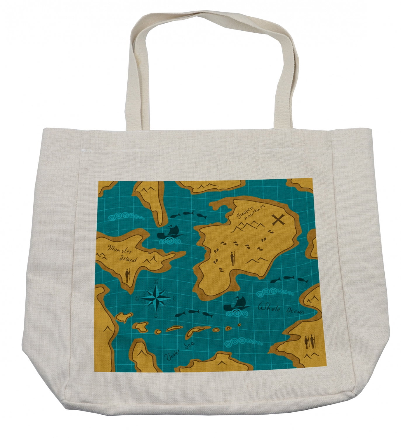 Island Map Shopping Bag, Historical Adventure Map Pattern with Sail ...