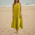 Aellinatey Women's Linen Dresses, V-Neck, Sleeveless, Bohemian Tiered ...