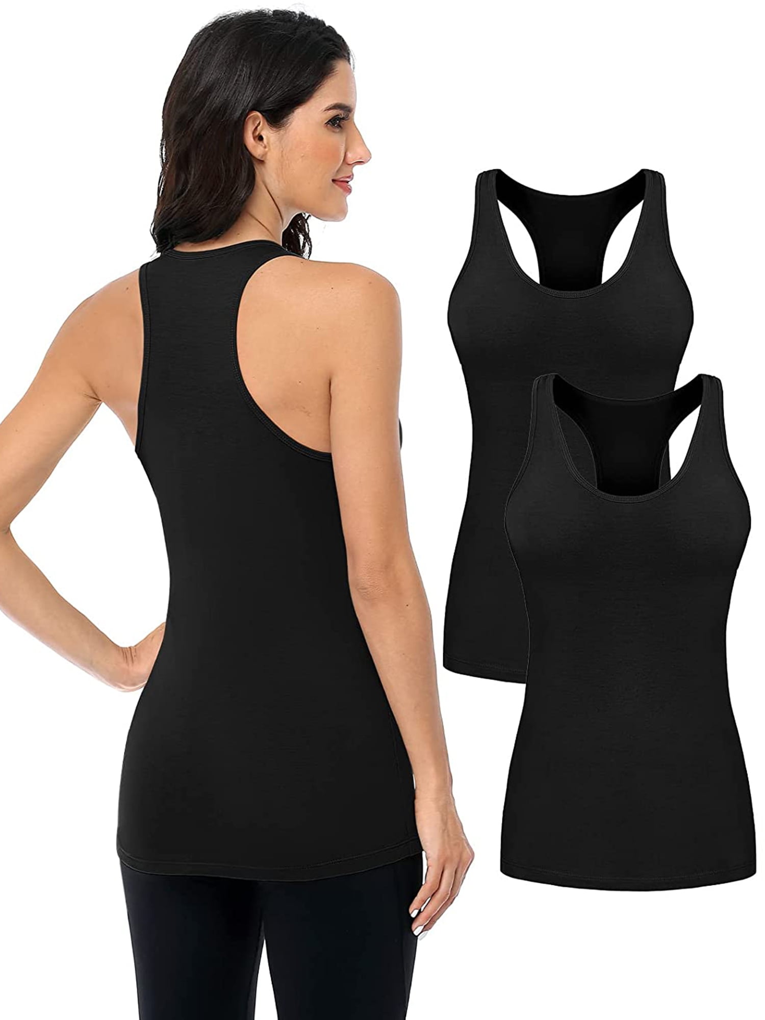 Attraco Women's Racerback Tank Tops Cotton Wide Strap Yoga Workout ...