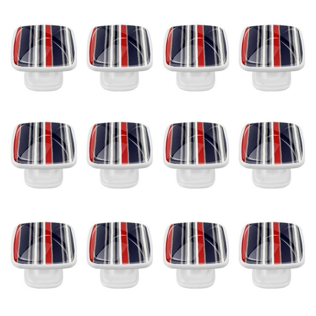 12 Pieces Drawer Pulls Handle Square Wardrobe Cabinet Blue Red White Stripe Knobs with Stainless ...
