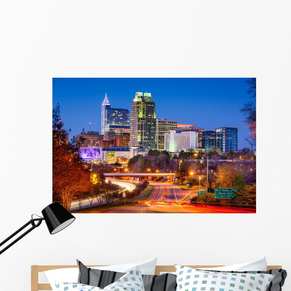 Raleigh North Carolina Skyline Wall Mural Decal Sticker, Wallmonkeys ...