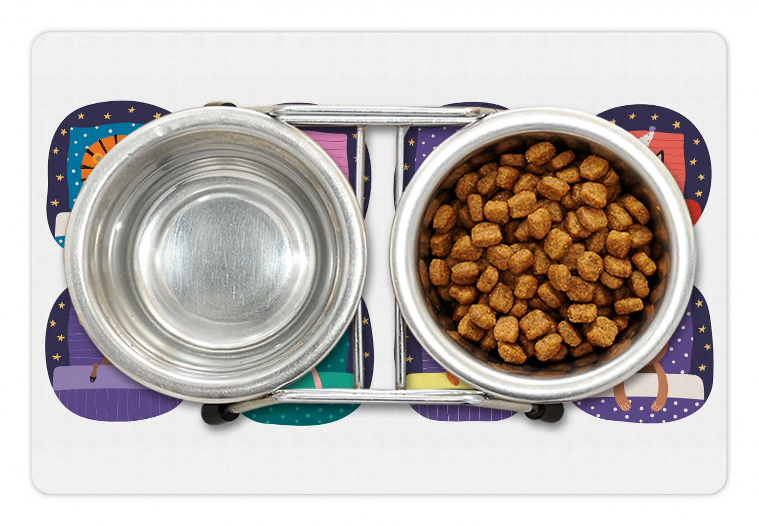 Dog and Cat Pet Mat for Food and Water, Group of Sleeping Creatures in ...