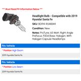 Headlight Bulb - Compatible with 2019 Hyundai Santa Fe - Walmart.com