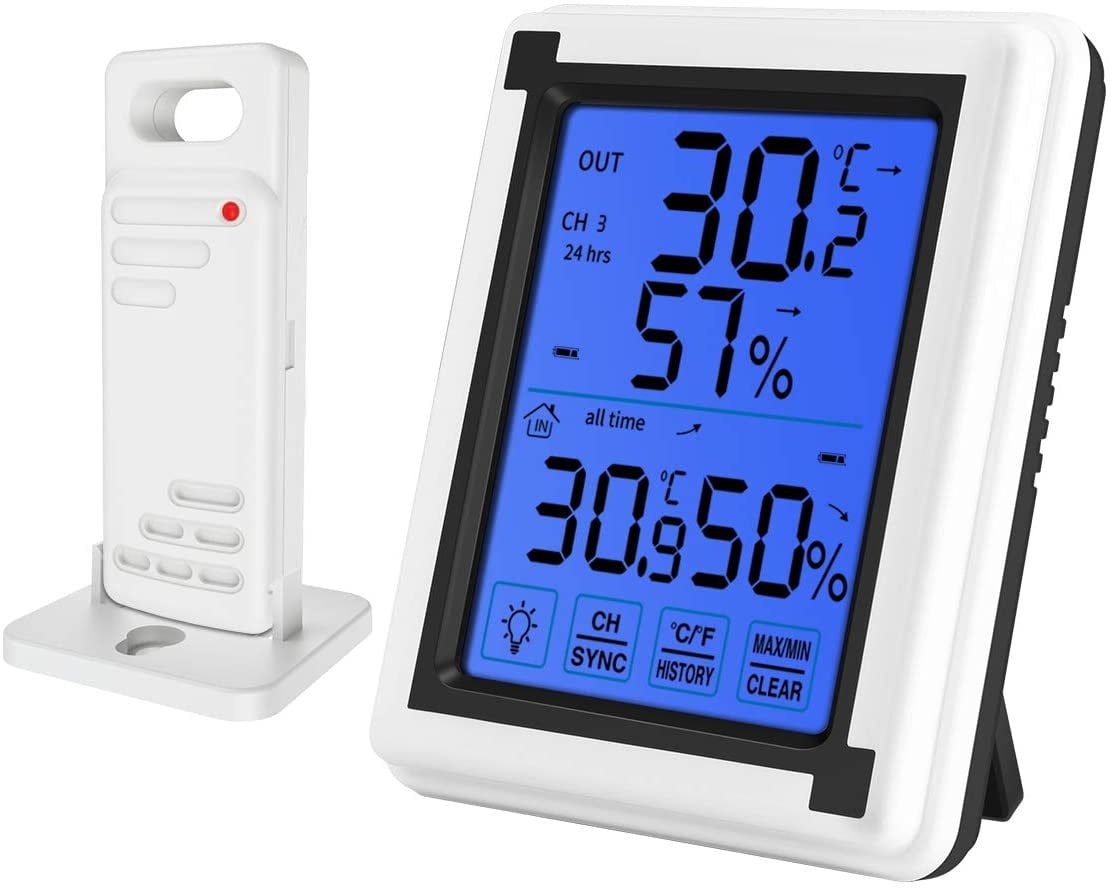 Indoor Outdoor Thermometer Humidity, Digital Wireless Hygrometer with ...