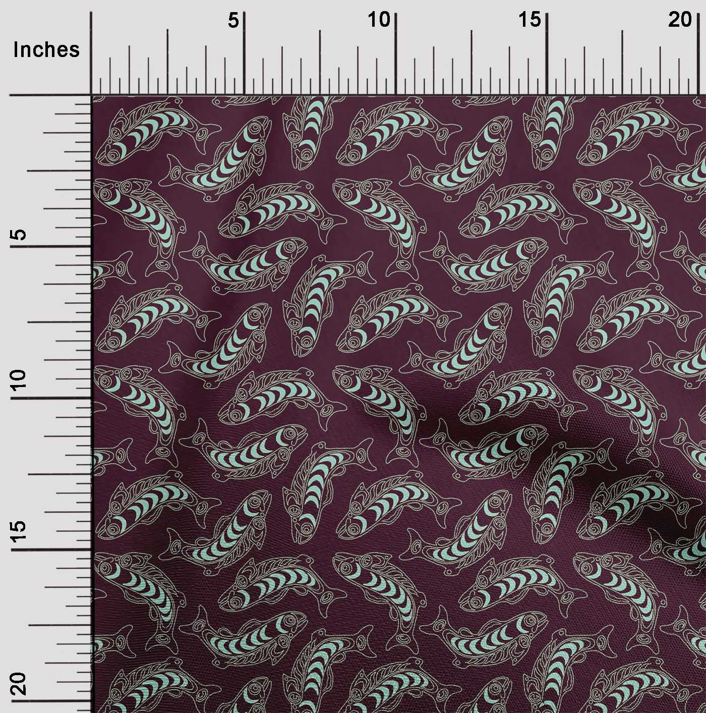 oneOone Silk Tabby Fabric Fish Ocean Print Fabric by The Yard 42 Inch ...