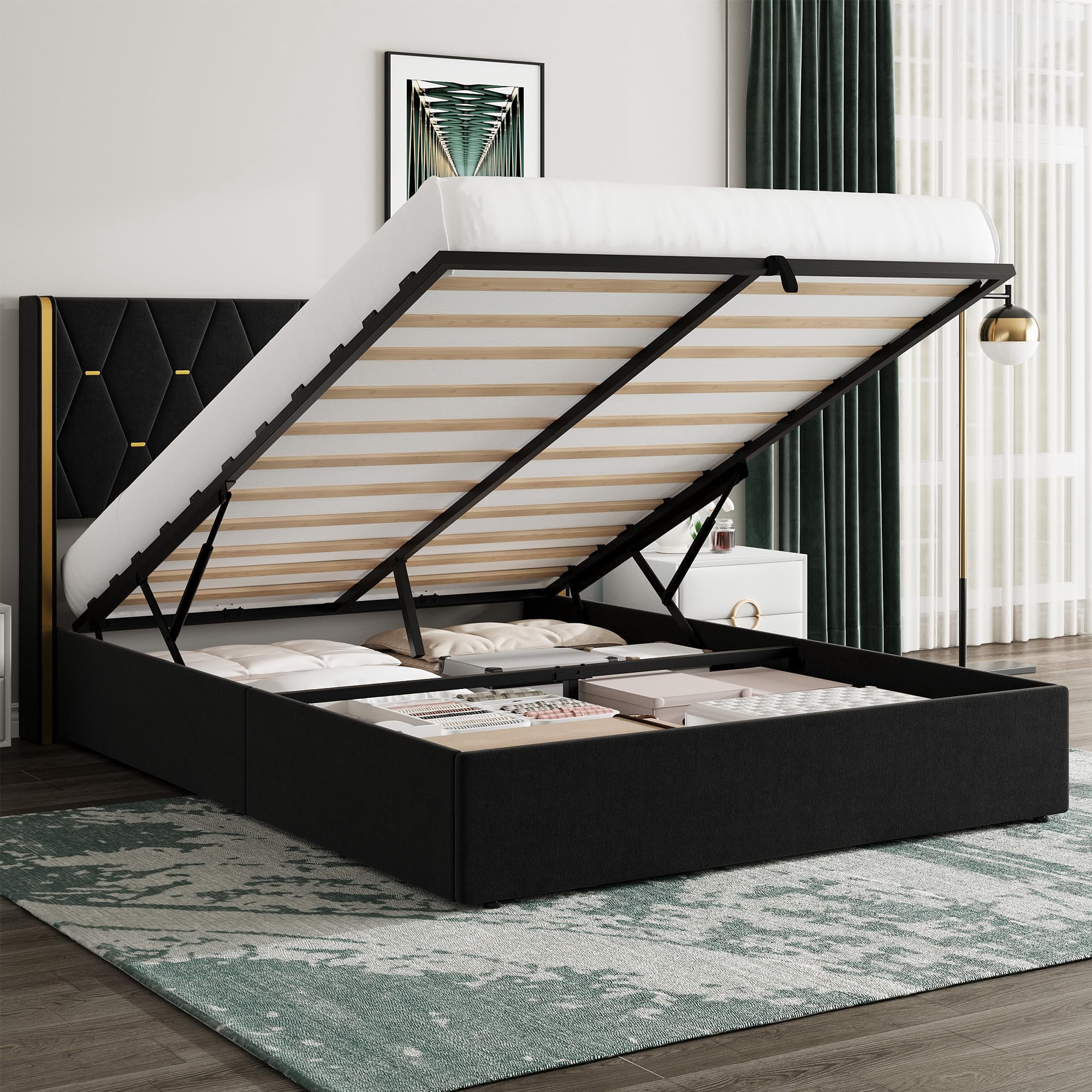 Click here for Beesclover Lift Up Storage Bed Frame With With Gol... prices