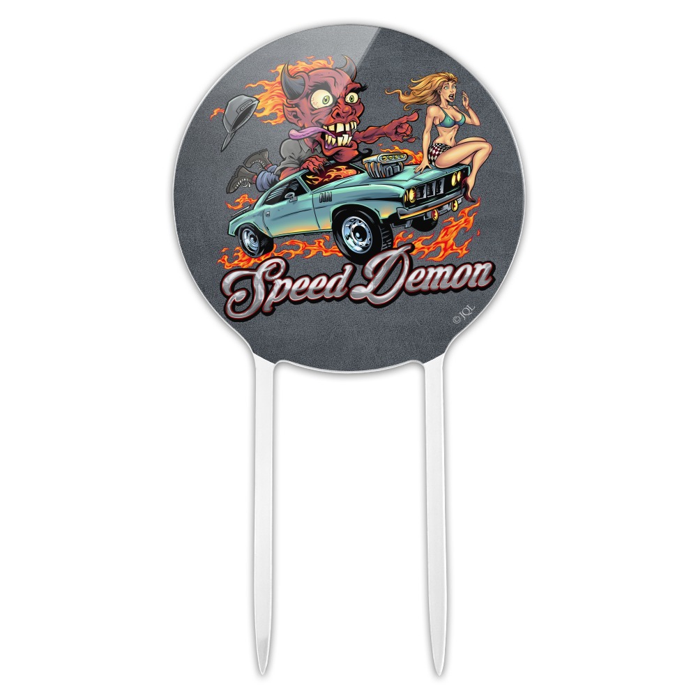 Acrylic Speed Demon Flaming Hot Rod Cake Topper Party Decoration for ...