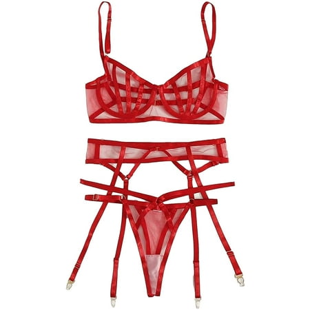 FY-4810 veeki Sexy Mesh Sheer Underwire Push Up Garter Lingerie Set ...