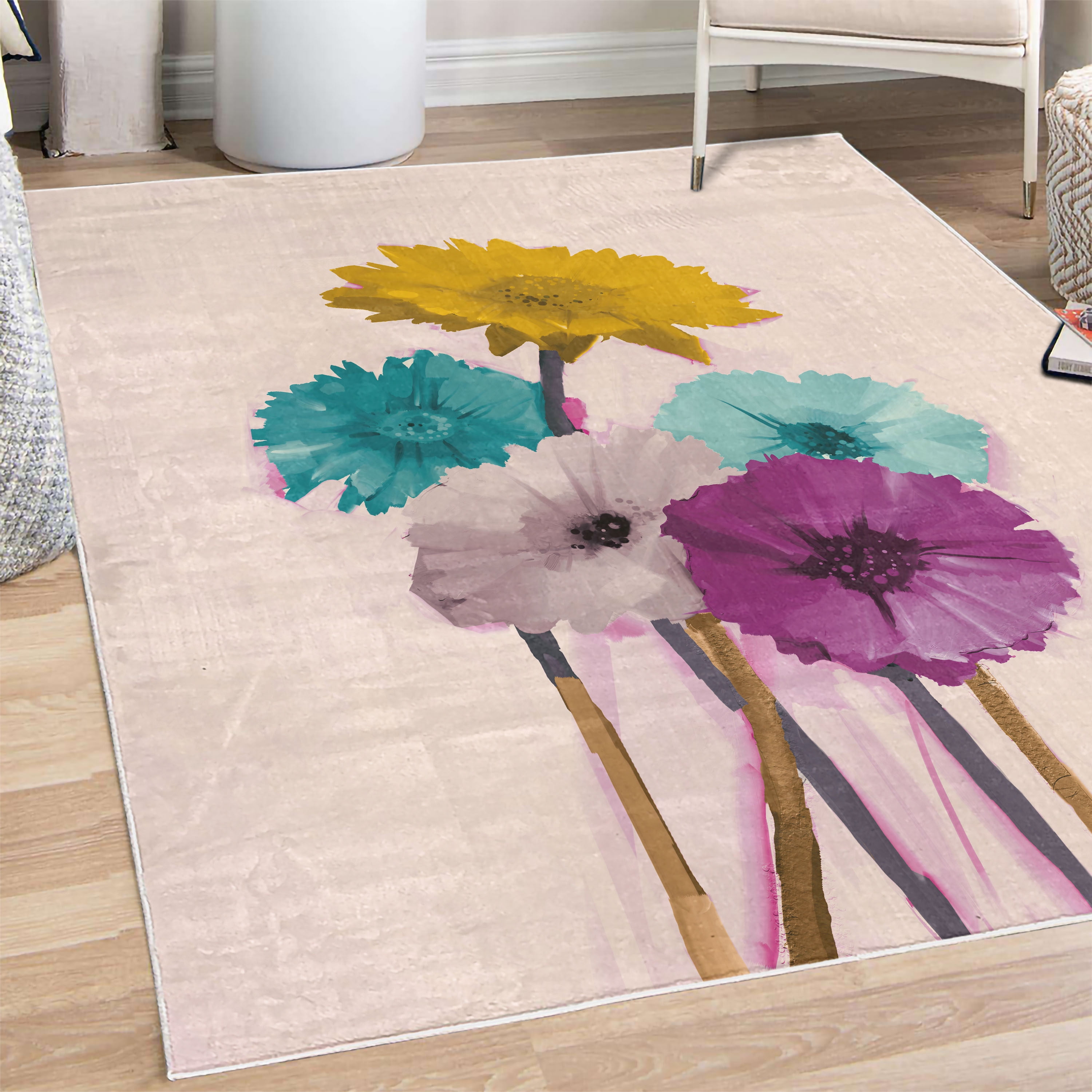 Gerber Daisy Decorative Rug, Posy of Spring Flowers Oil Painting ...