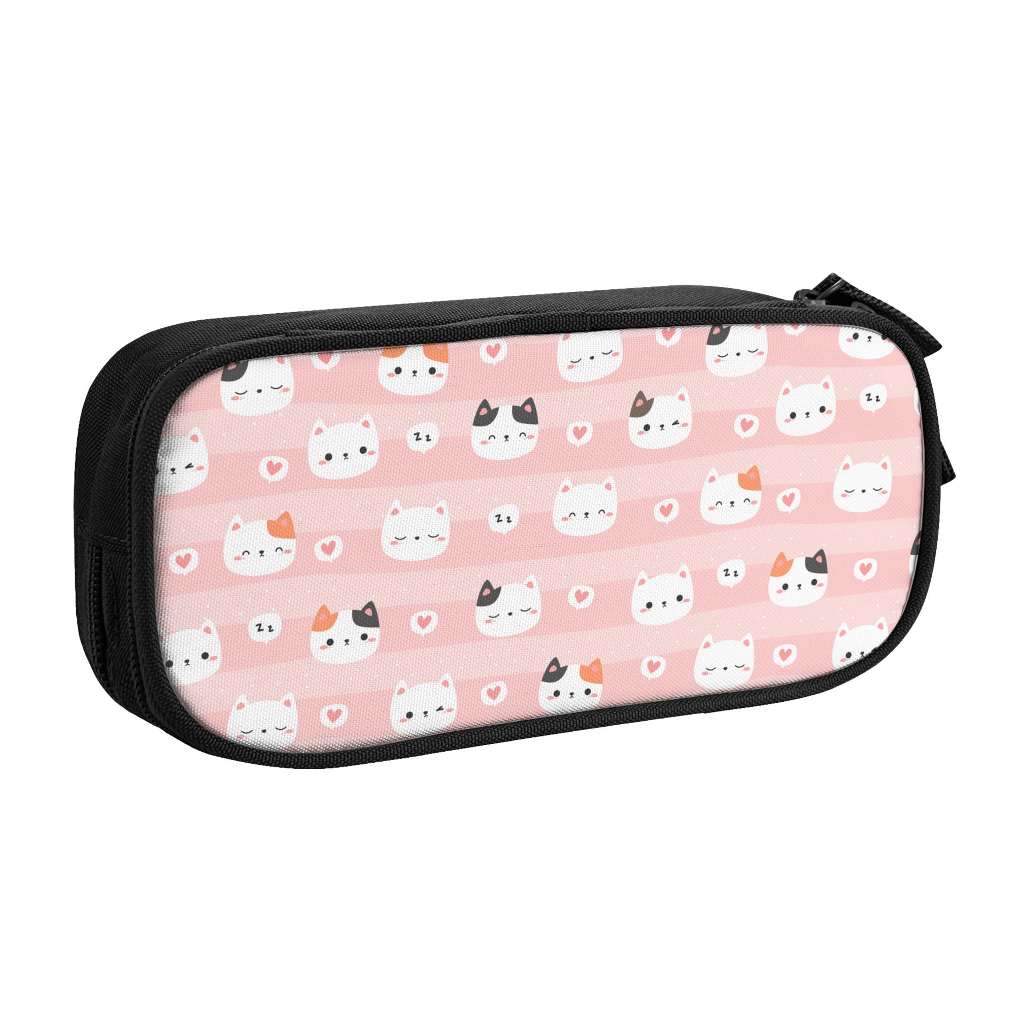 TEQUAN Large Capacity Pencil Case, Cute Cats Hearts Pink Pattern Pencil ...