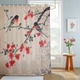 Bathroom Shower Curtain Bird Plum Blossom Branch on Beige Waterproof ...