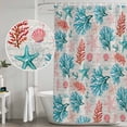 Coral Shell Bathroom Shower Curtains with Hooks, Watercolor Pink Blue ...