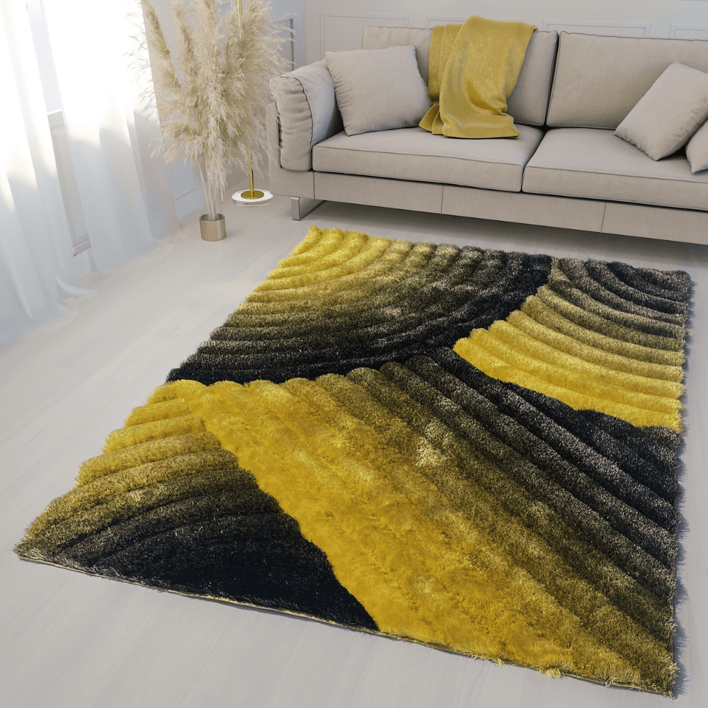 Swirl Black And Yellow 8x10 ft Shag Area Rug - Walmart.com