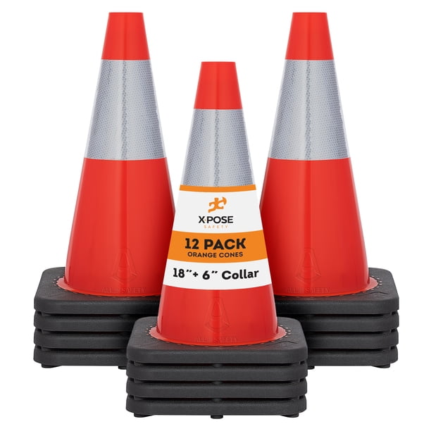 Xpose Safety 18 Inch Orange Traffic Cones with 6" Collar, Multipurpose ...