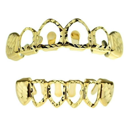Best Grillz - 14K Gold Plated Grillz Set Diamond-Cut Four 4 Open Face ...