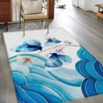Blue Butterfly Runner Rug Non Slip 2.7x5 Watercolor White Flowers Ocean ...