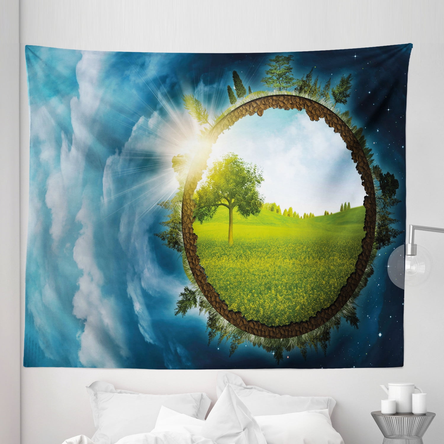 Earth Tapestry, Circular Frame with Endless Green Landscape Infinity ...