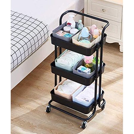 3-Tier Rolling Utility Storage Cart, Multi-Purpose Organizer Shelf ...