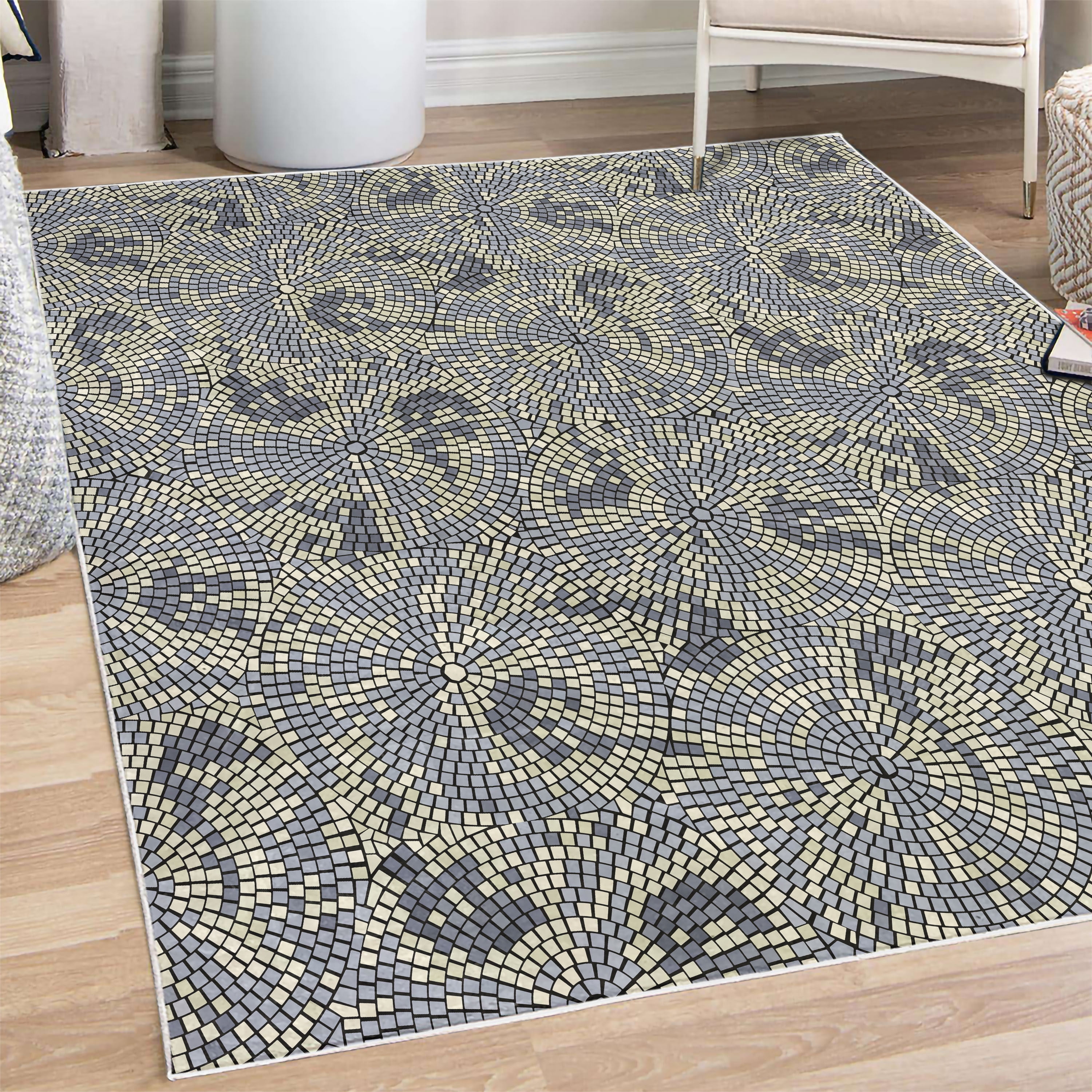 Paisley Decorative Rug, Modern Mosaic Like Circled Design with Teardrop ...