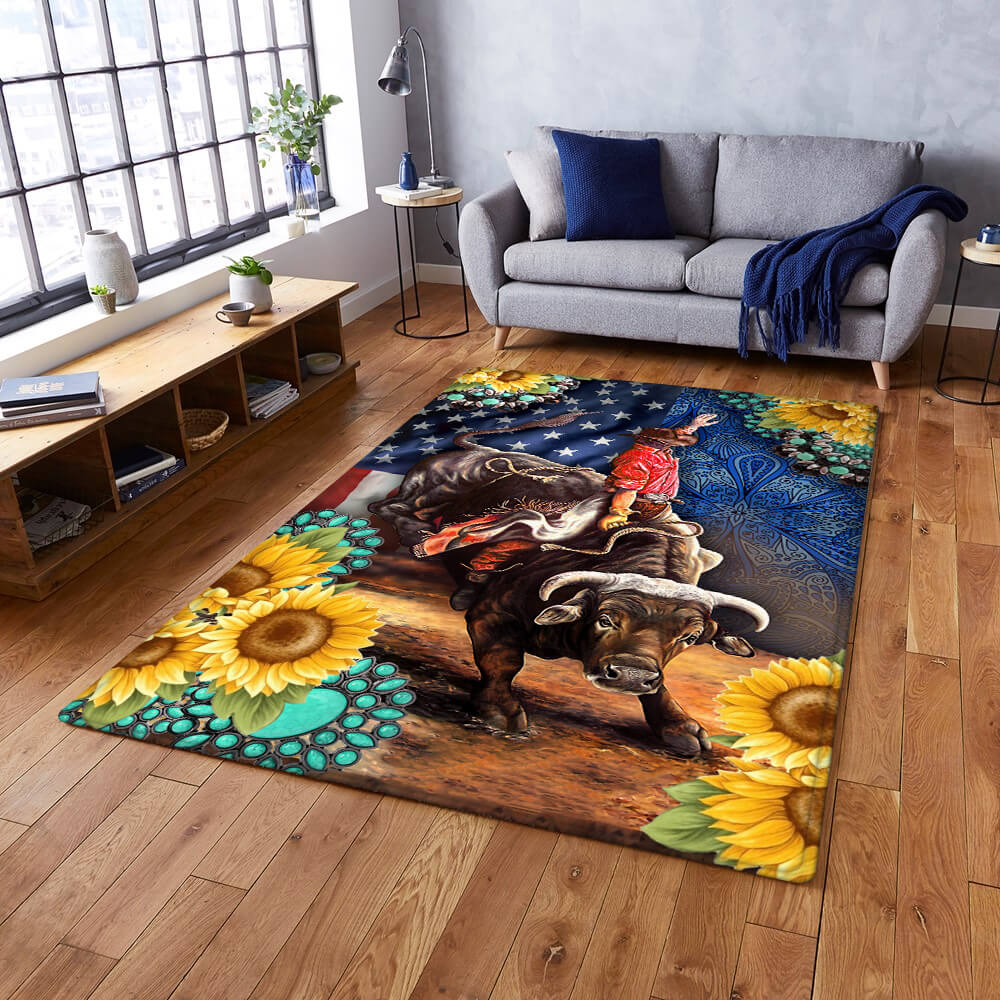 Rectangle Area Rug For Living Room, Bedroom, Bull Rodeo Rug Sunflower ...