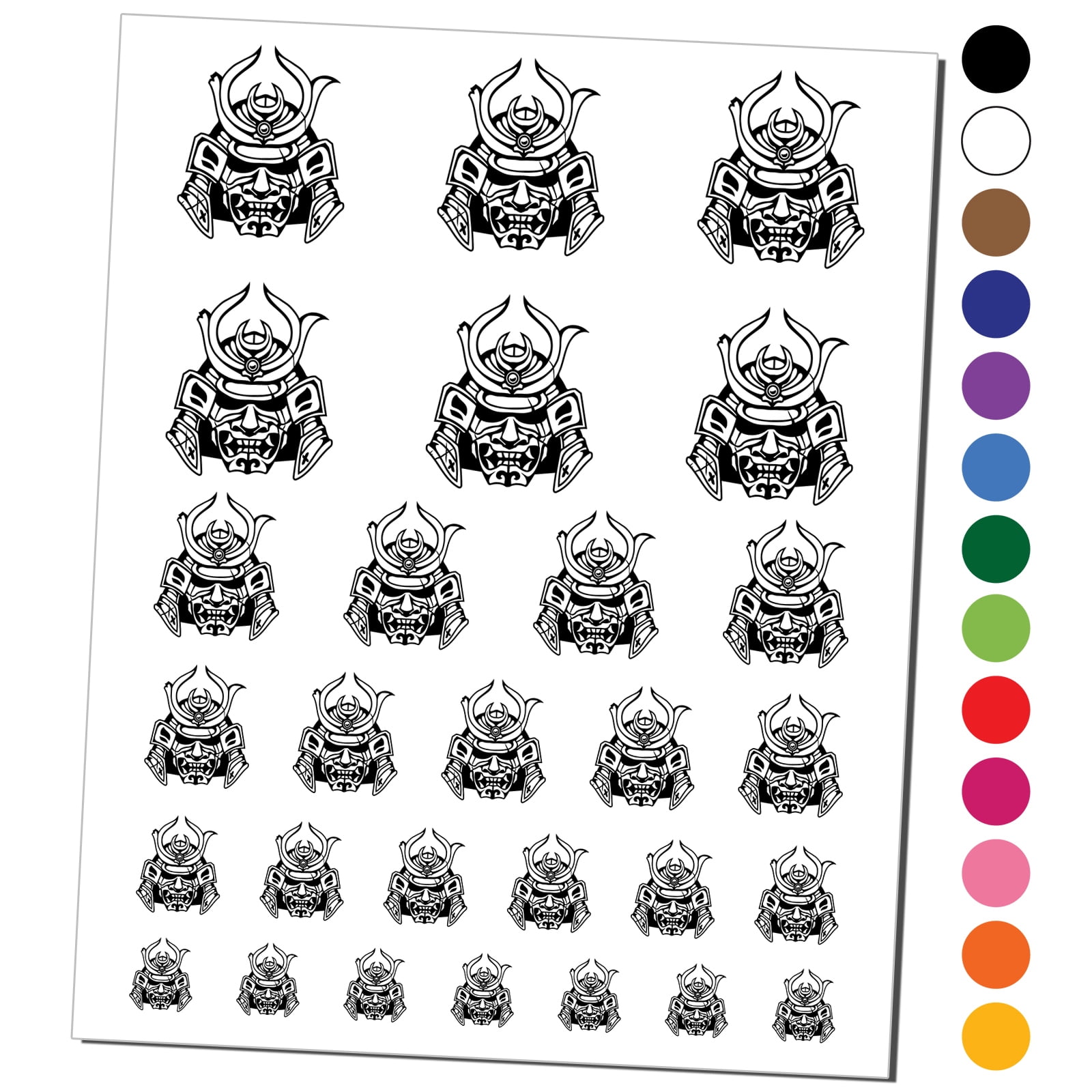 Samurai Warrior Oni Helmet Water Resistant Temporary Tattoo Set Fake ...