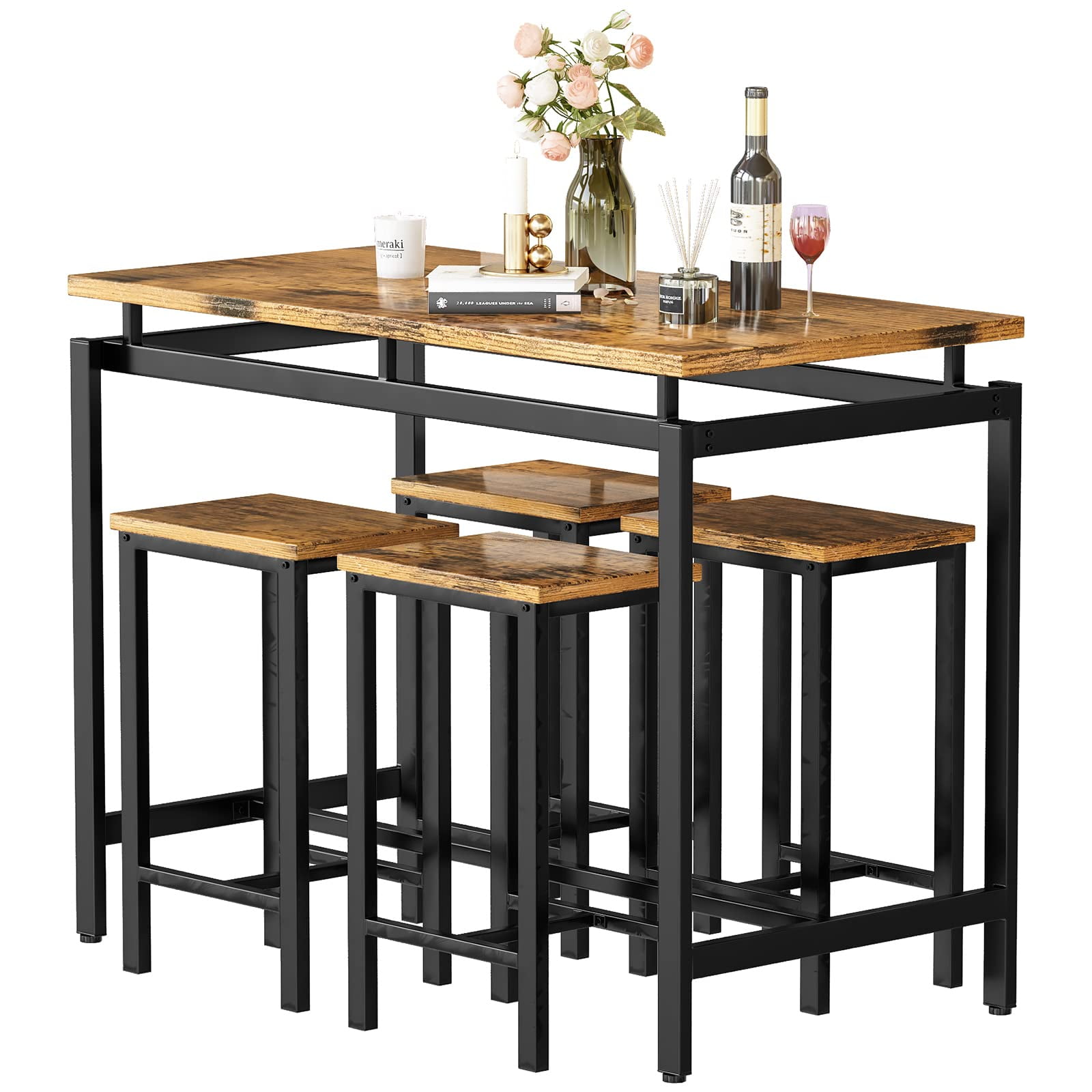 Recaceik Bar Dining Table Set for 4, Kitchen Bistro Table 35.43"H with ...