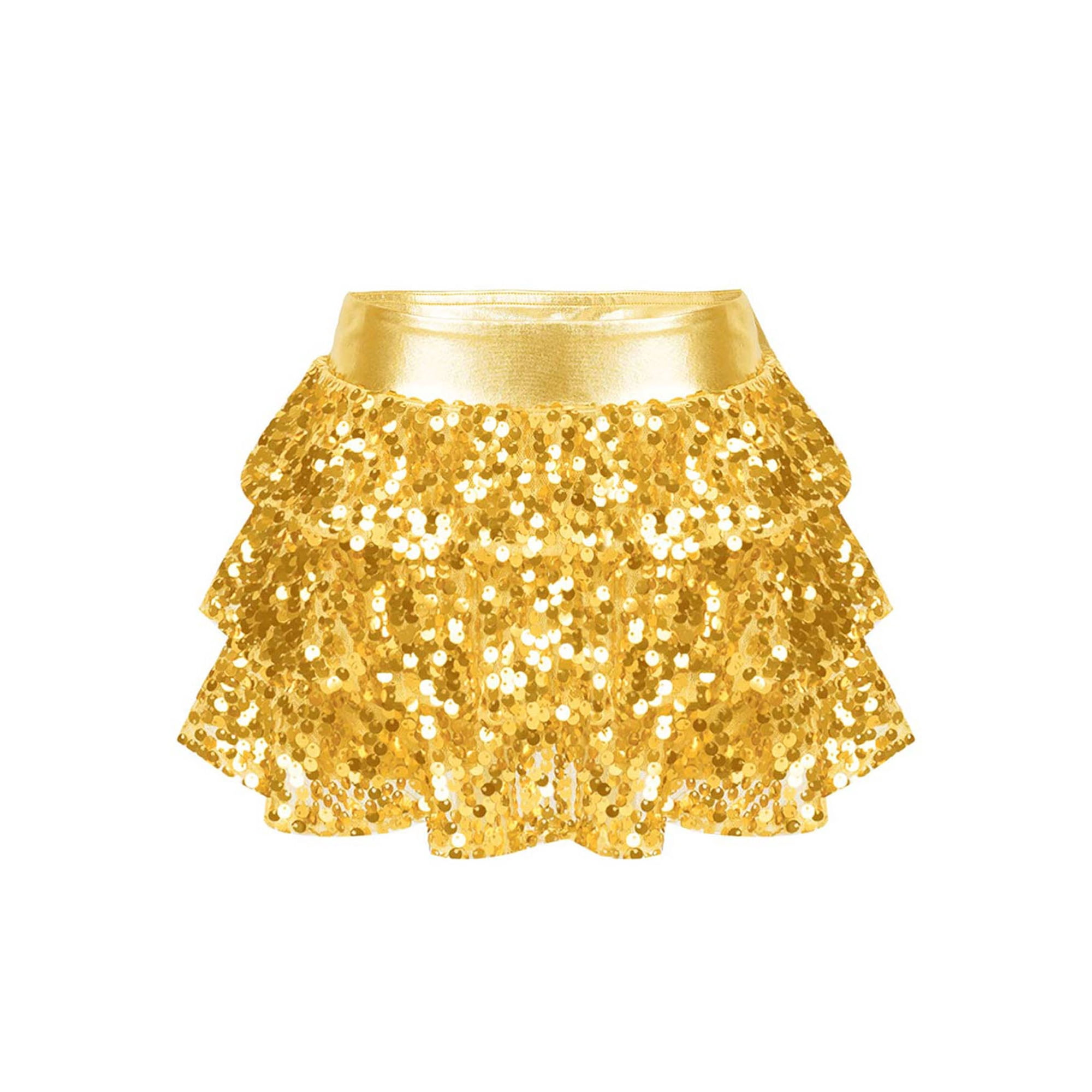 Click here for Jowowha Kids Girls Shiny Ruffle Hip Hop Jazz Skirt... prices