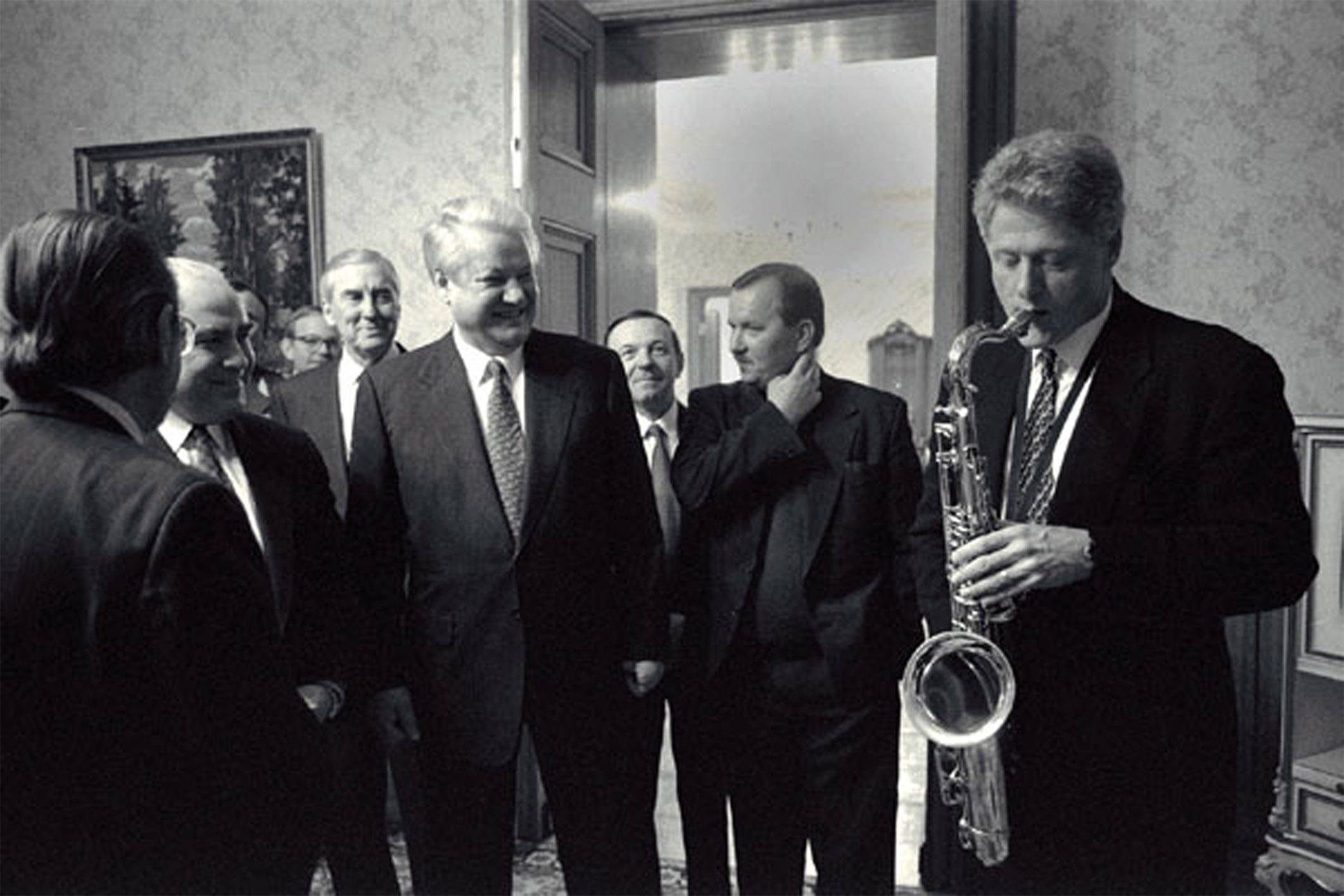 24x36 gallery poster, President Bill Clinton plays the saxophone ...