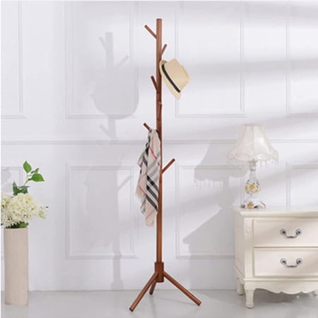 Hanger Stand,Free Standing Wood Hanger with 8 Hooks,Height Adjustable ...