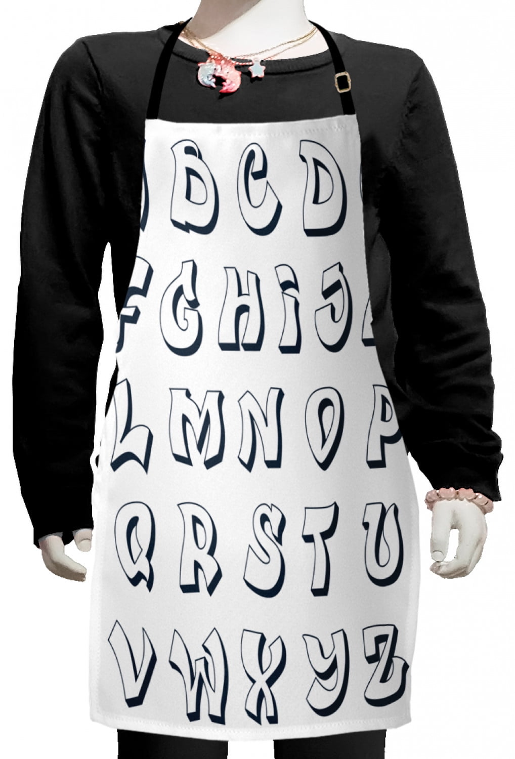 Alphabet Kids Apron, Monochrome Graffiti Typography Letters Print on ...