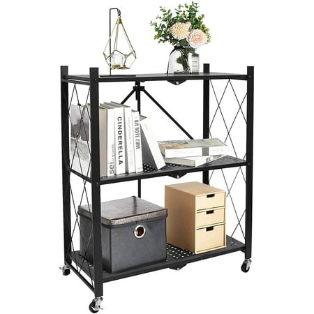 Rolling Utility Cart Storage Shelves Folding Shelf 3 Tier Bookshelf ...