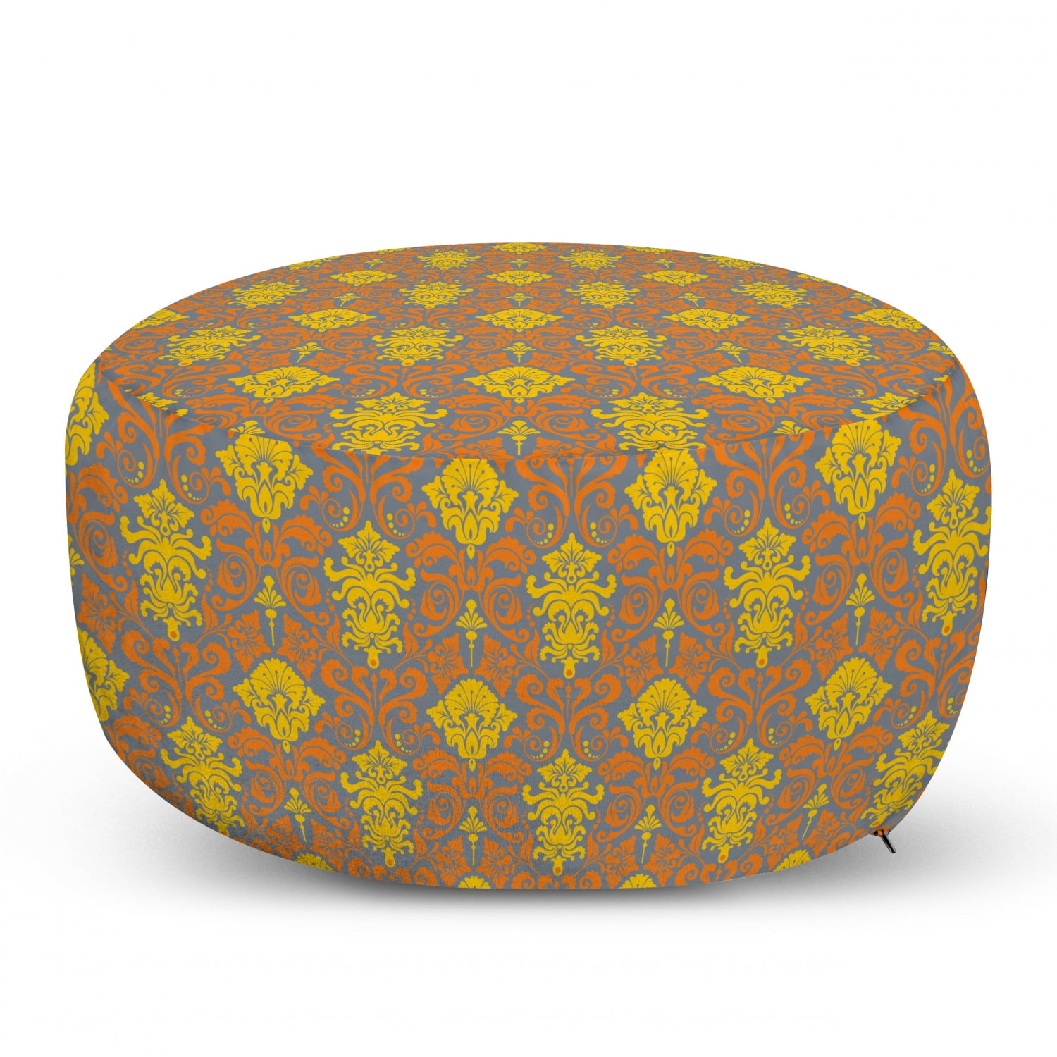 Renaissance Pouf Cover with Zipper, Baroque Damask Medieval Rococo with ...