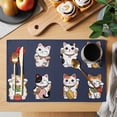 Lucky Cats Cotton Linen Placemats Set of 8, Modern Japanese-Style Cute ...